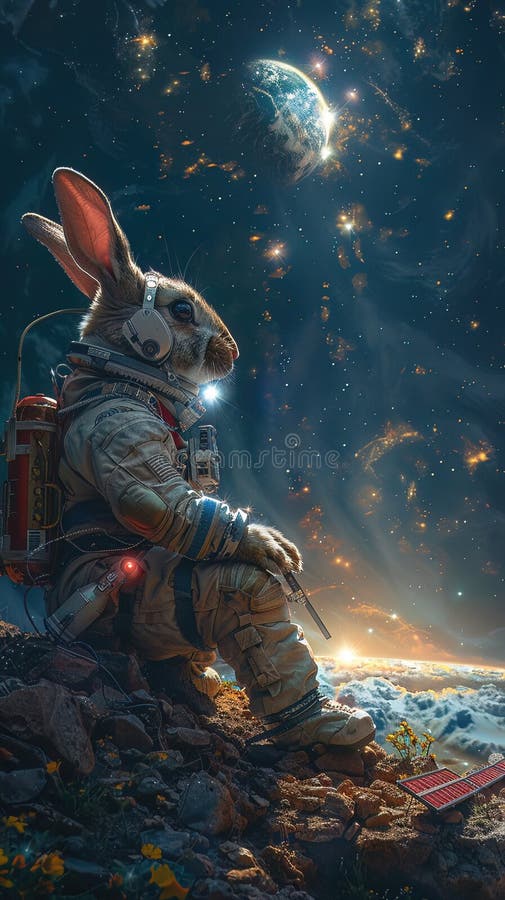 A Rabbit Astronaut Building a Small Moon Base Assembling Modules and ...