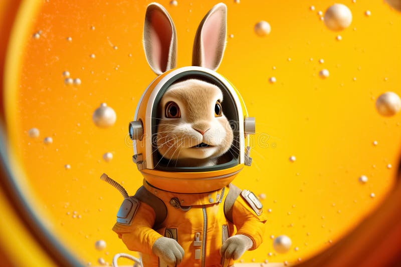 Rabbit Astronaut Over Yellow Background. Stock Illustration ...