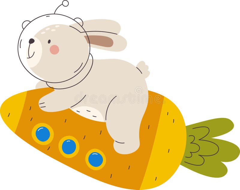 Rabbit Astronaut on Rocket stock vector. Illustration of cute - 297876618