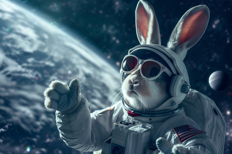 A Rabbit Astronaut in a Spacesuit in Outer Space Stock Illustration ...