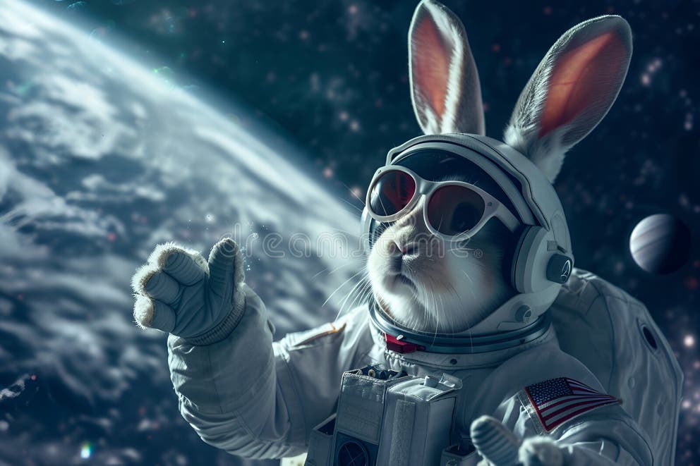 A Rabbit Astronaut in a Spacesuit in Outer Space Stock Illustration ...