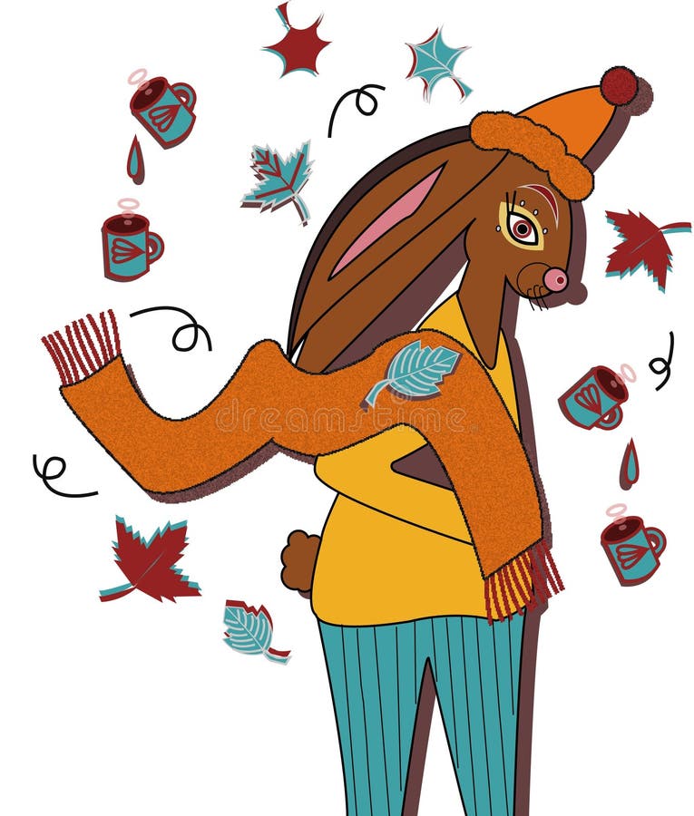 Rabbit in autumn leaves stock illustration. Illustration of leaves ...