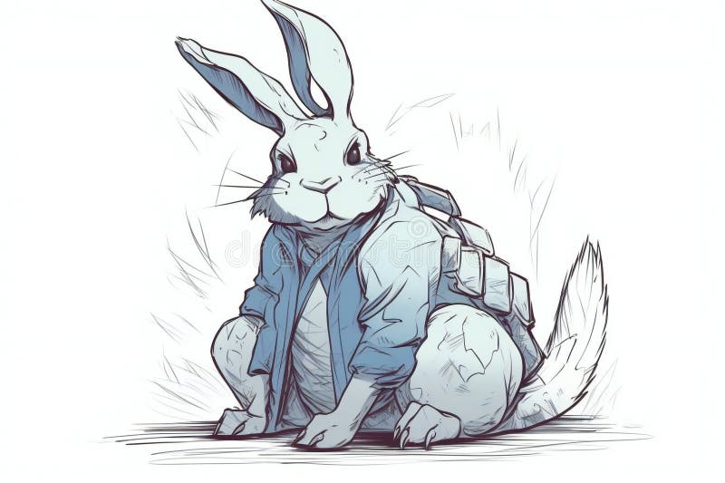 Rabbit with a Backpack on His Back, Illustration in Sketch Style Stock ...