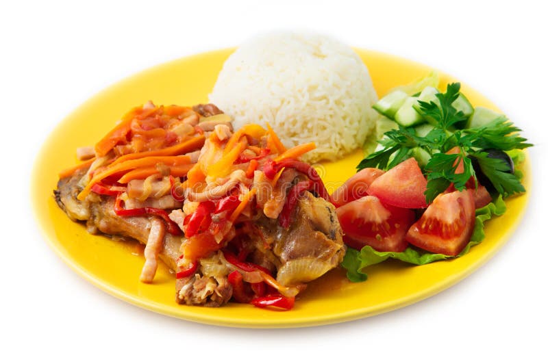 The Rabbit Baked with Vegetables and Rice Stock Image - Image of meat ...