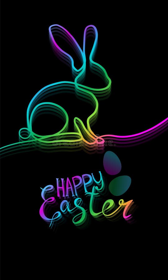 Rabbit Banner One Line Linear. Happy Easter Card. Neon Gradient Bunny ...