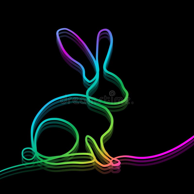 Rabbit Banner One Line Linear. Happy Easter Card. Neon Gradient Bunny ...