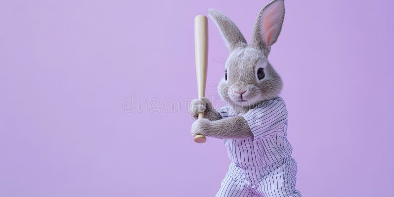 Rabbit in Baseball Uniform Swinging a Bat Stock Illustration ...