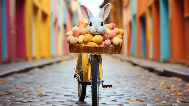 A Rabbit in a Basket of a Bicycle. Generative Ai Stock Illustration ...