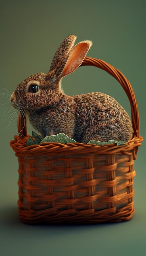 Rabbit on Basket Displays an Endearing Bunny Surrounded by a Basket of ...