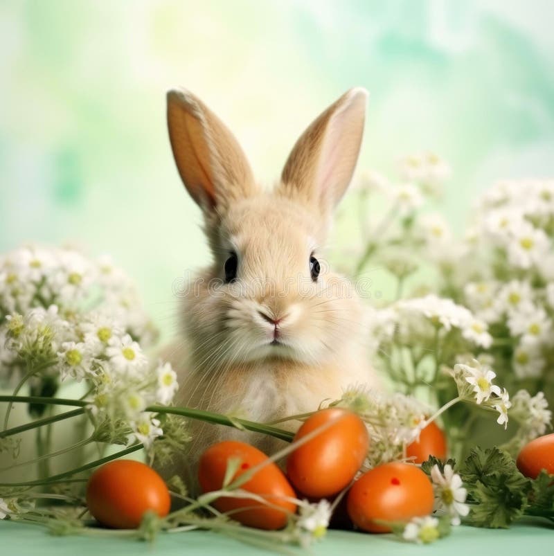 Rabbit in a Basket Easter Bunny with Easter Eggs Easter Bunny with Eggs ...