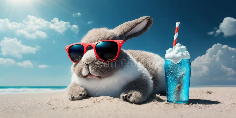 Rabbit on the Beach in Summer. Generative AI. Stock Illustration ...