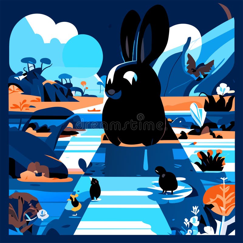 Rabbit on the Beach. Vector Illustration in Flat Cartoon Style Stock ...