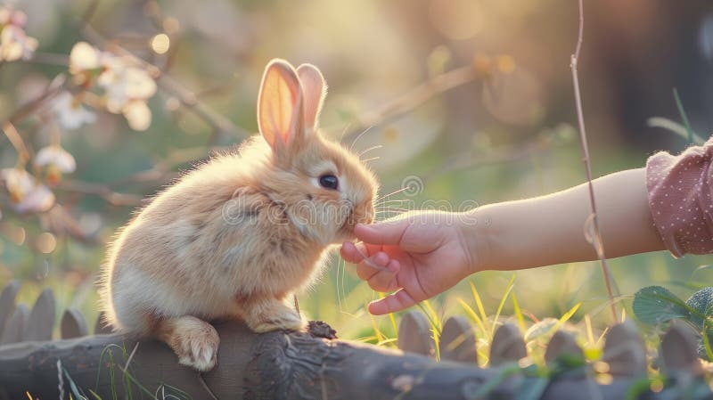 A Rabbit Being Petted by a Human Hand Stock Photo - Image of connection ...