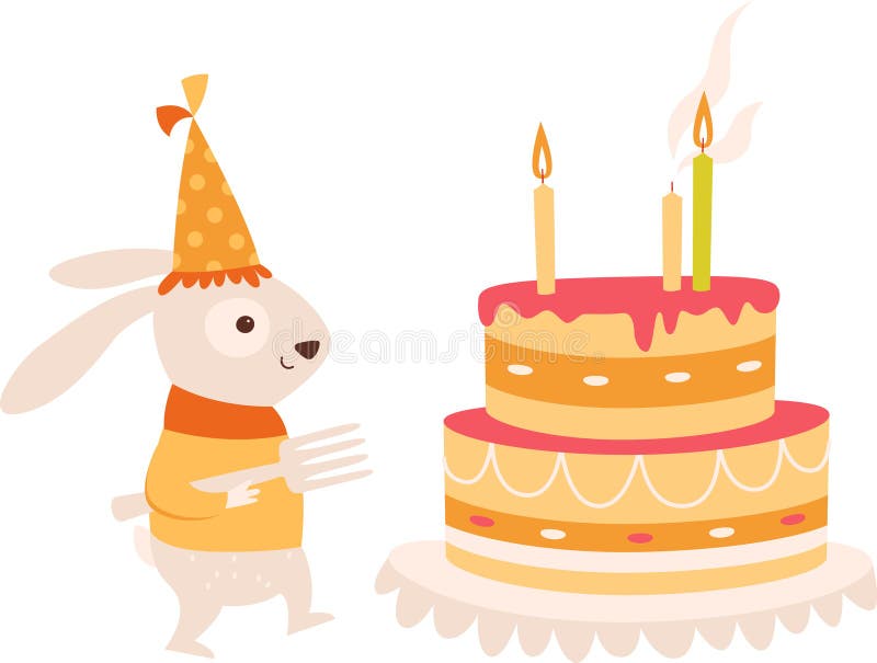 Rabbit with Birthday Cake stock vector. Illustration of party - 299636621