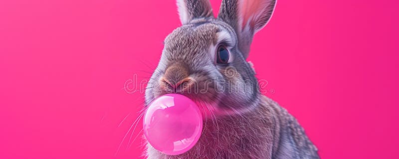 Rabbit Blowing Bubble Gum Against Pink Background Stock Photos - Free ...