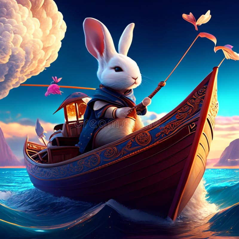 Rabbit in Boat on the Ocean. 3d Rendering Illustration Stock Image ...