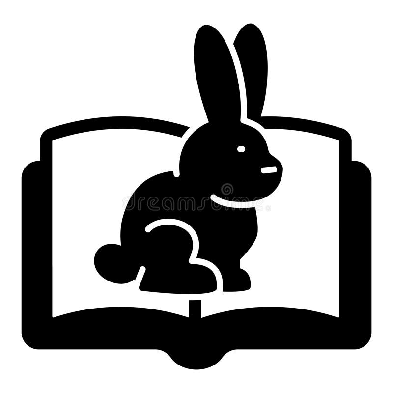 Rabbit at Book Solid Icon, Love Animals Tale Concept. Vector Graphics ...