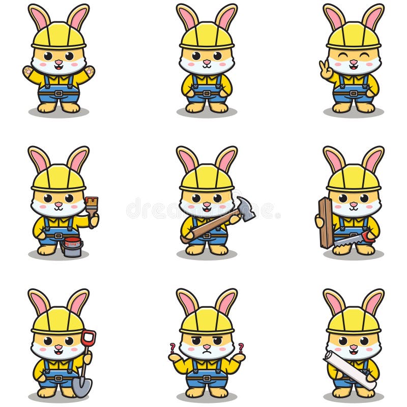 Cute Cartoon Rabbit Builder Set Stock Vector - Illustration of carrot ...
