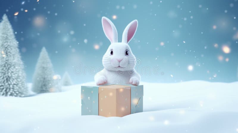Rabbit, Bunny, Gift Boxes with Red Ribbon on Christmas Background. Ai ...