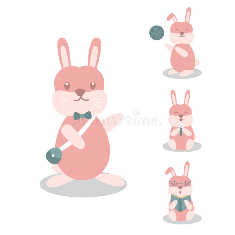 Rabbit Bunny Hare Playing Various Poses Cartoon Character Set Stock ...
