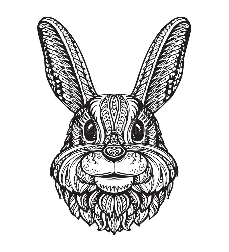 Rabbit or Bunny Head on White Background. Hand Drawn Vector ...