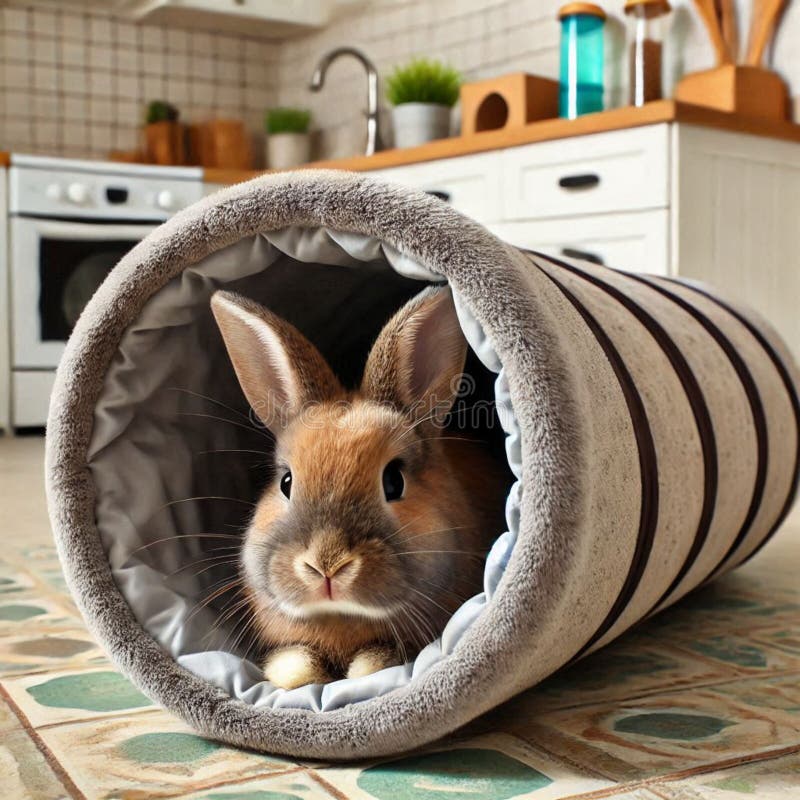 Rabbit Bunny Looking Out of Pet Tunnel, Petcare Stock Photo - Image of ...