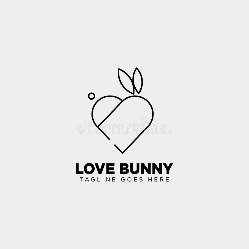 Rabbit or Bunny Love Animal Line Art Style Logo Template Vector Icon ...