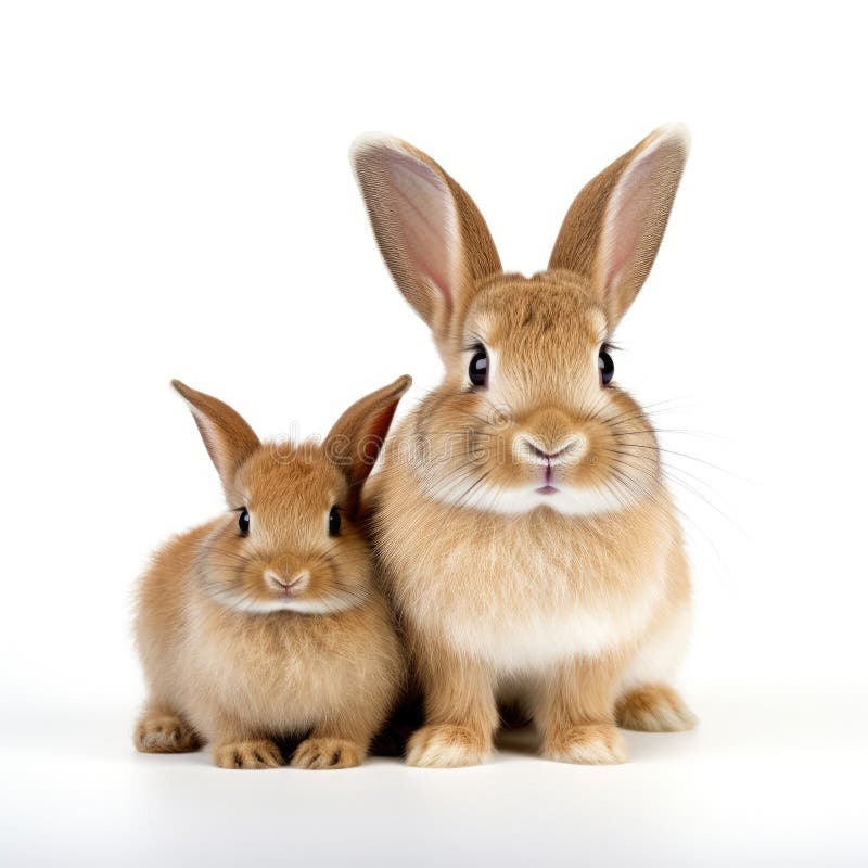 Rabbit and Bunny on White Background. Generative AI Stock Illustration ...