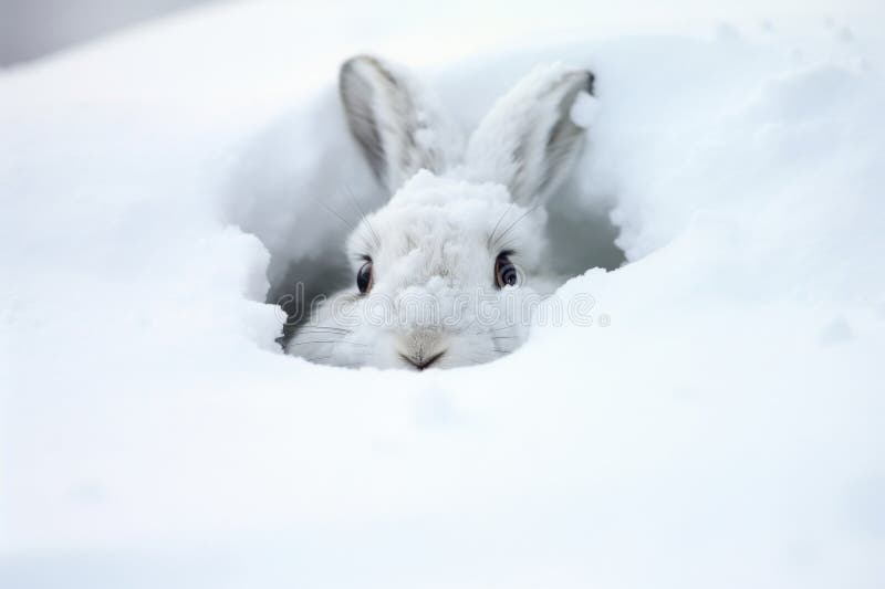 A Rabbit Burrowing Under the Snow during a Blizzard Stock Photo - Image ...