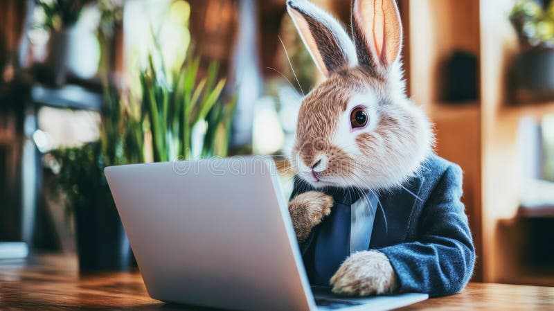 Rabbit Professional Business Suit Adjusts Tie Working Laptop Office ...