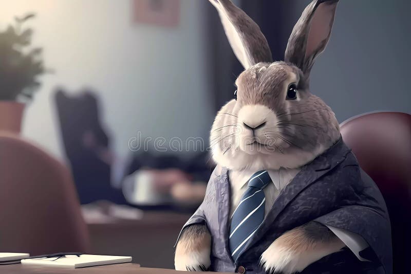Rabbit in a Business Suit and Tie Sits at a Table. Generative Ai. Copy ...