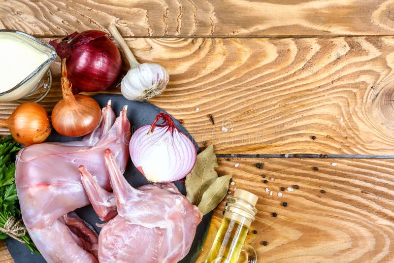 Rabbit Carcass with Spices on a Dark Rustic Background. Top View Stock ...