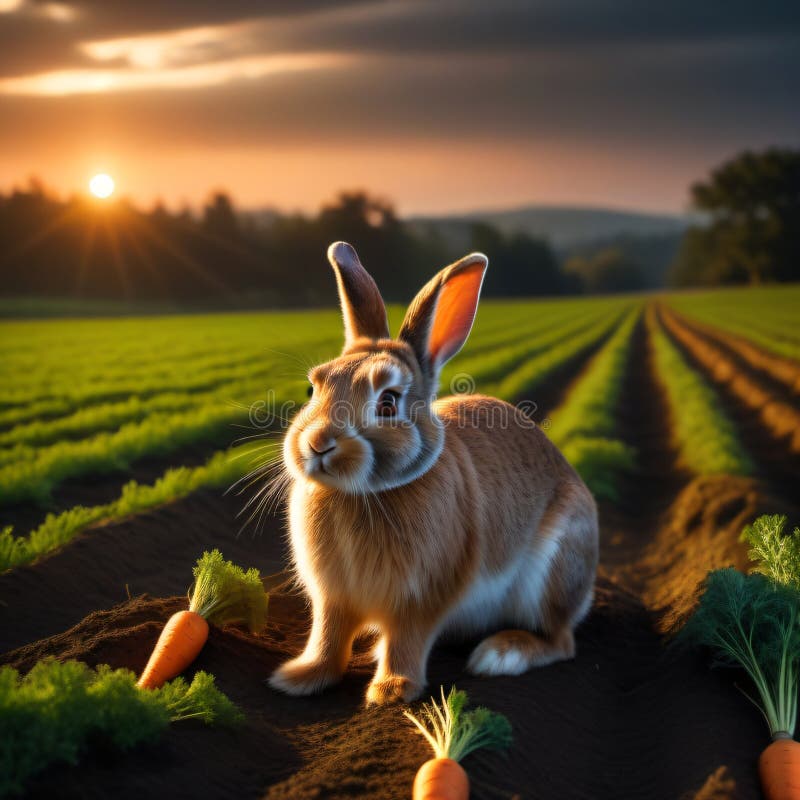 A rabbit in carrot garden stock illustration. Illustration of nature ...