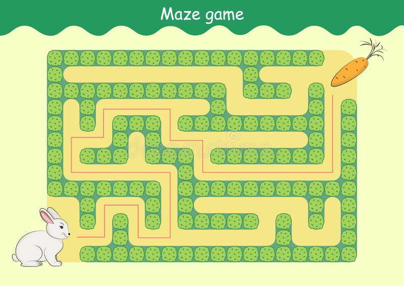Rabbit and Carrot Maze Educational Game for Children Stock Vector ...