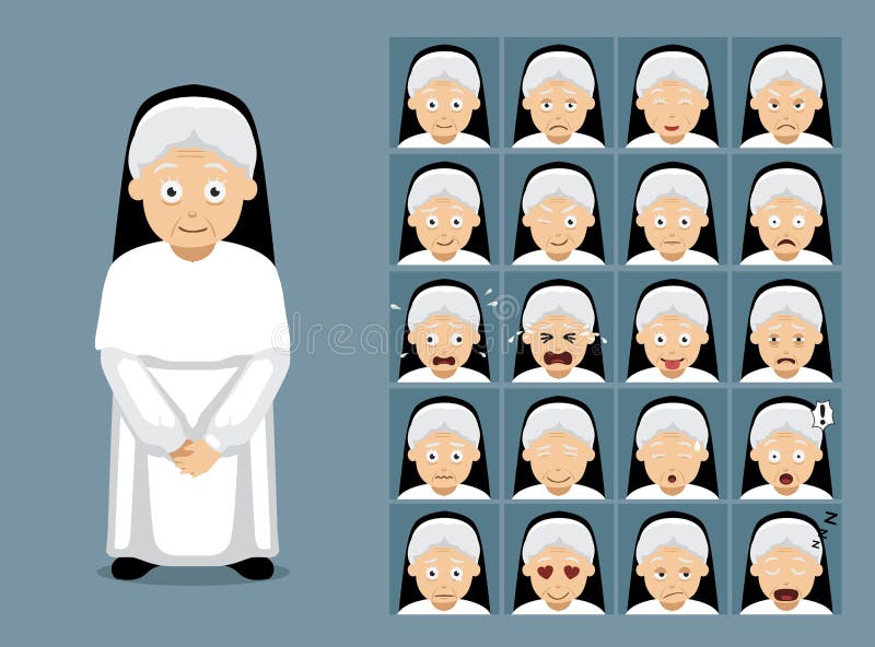 Religion White Nun Dress Cartoon Emotion Faces Vector Illustration ...