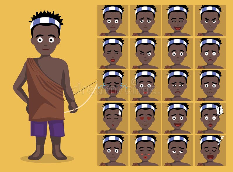 African Tribe Clothes Female Sotho Cartoon Emoticon Faces Vector ...
