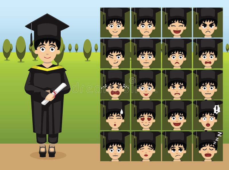 Graduation Clothes Girl Cartoon Emotion Faces Vector Illustration-01 ...