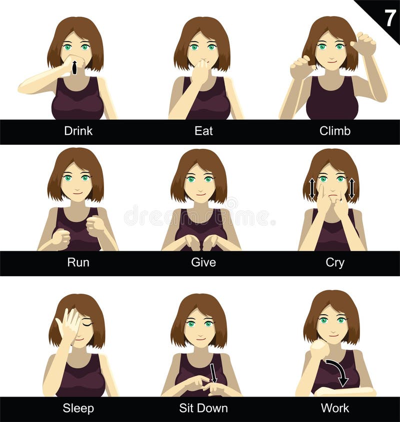 Manga Style Sign Language Set 7 Actions Stock Vector - Illustration of ...