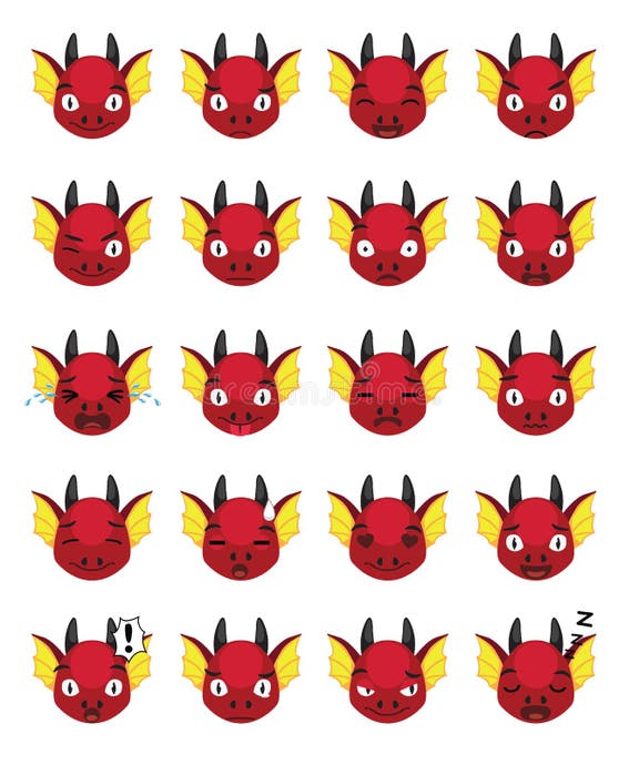 Cute Red Dragon Face Cartoon Emotion Faces Vector Illustration Stock ...