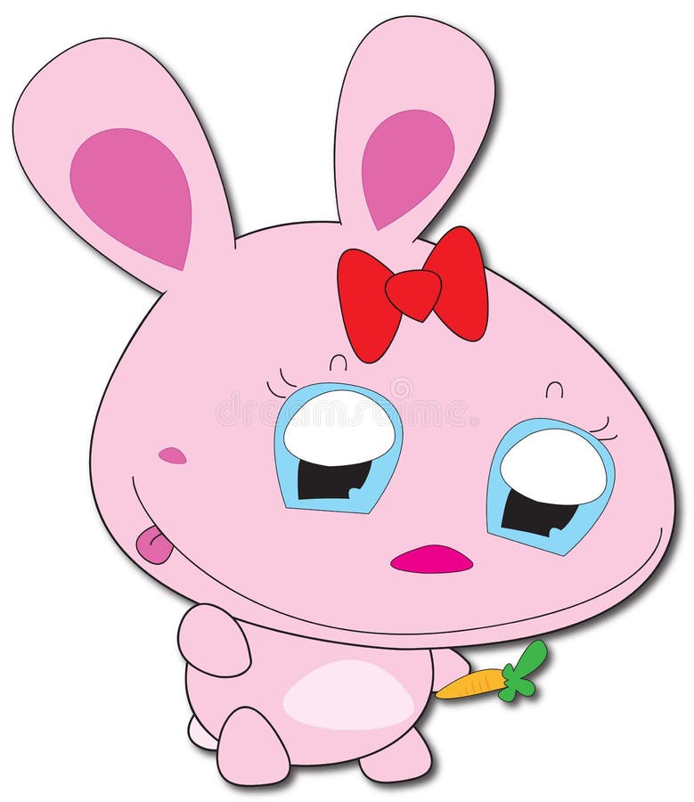 Cute Cartoon Pink Rabbit Head Stock Illustration - Illustration of ears ...