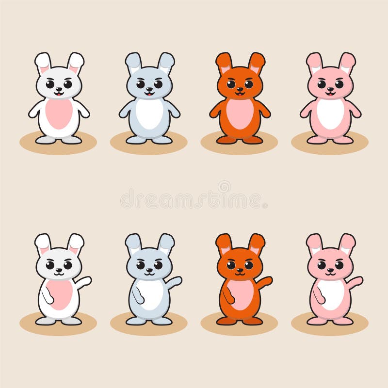 Cute Rabbit Vector Illustration with Four Different Color. Stock Vector ...