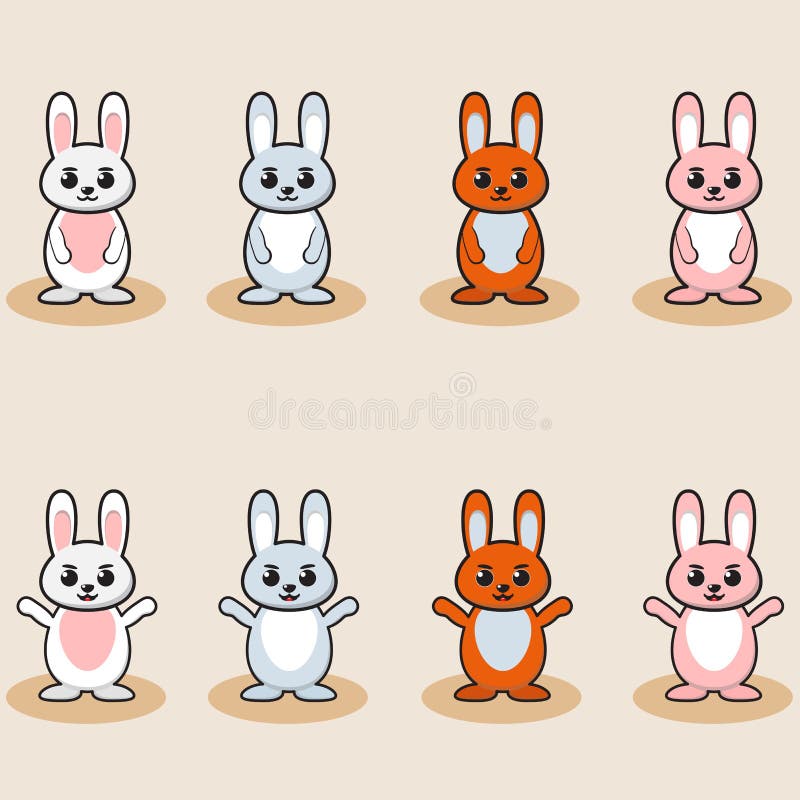 Cute Rabbit Vector Illustration. Cute Cartoon Bunny Four Different ...