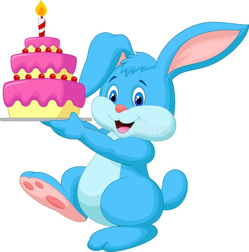 Rabbit Cartoon with Birthday Cake Stock Vector - Illustration of bunny ...
