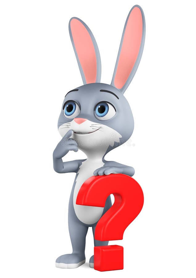 Rabbit Cartoon Character and Big Red Question Mark on White Background ...