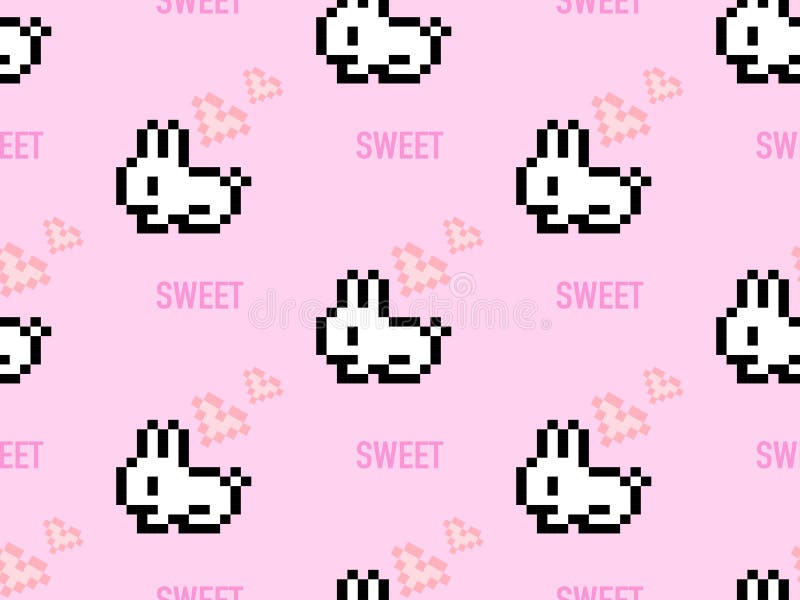 Rabbit Seamless Pattern on Pink Background. Pixel Style Stock Vector ...