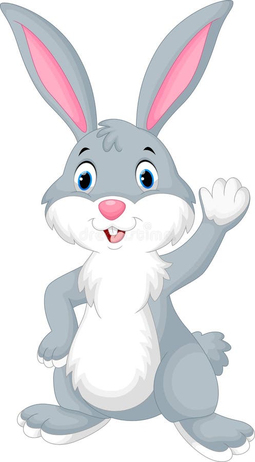 Rabbit cartoon waving hand stock illustration. Illustration of funny ...