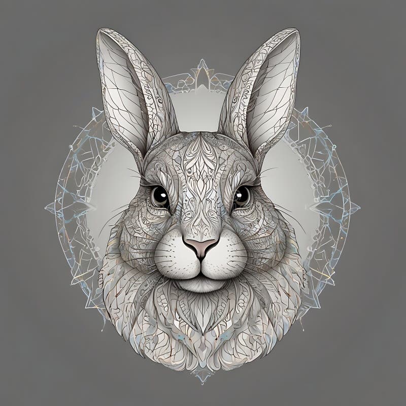 Close-up of a Stylized Illustration of a White Rabbit S Head. Stock ...