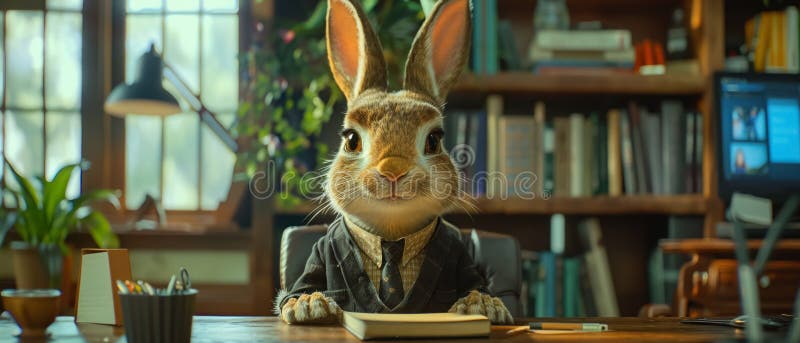 Rabbit Character in an Office Environment Stock Illustration ...