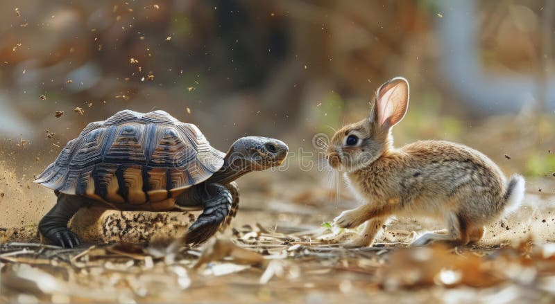 Rabbit Chasing Turtle on Ground Stock Image - Image of animal, pace ...