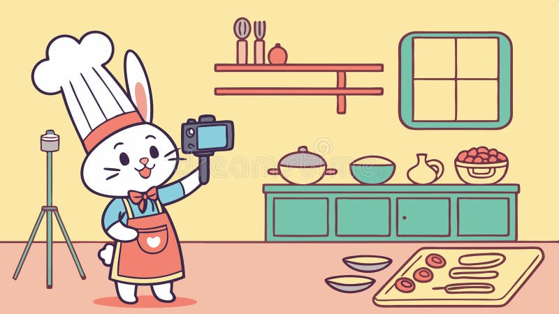 Rabbit Chef with Tablet, Recipe App, Digital Cooking, Vector Design ...